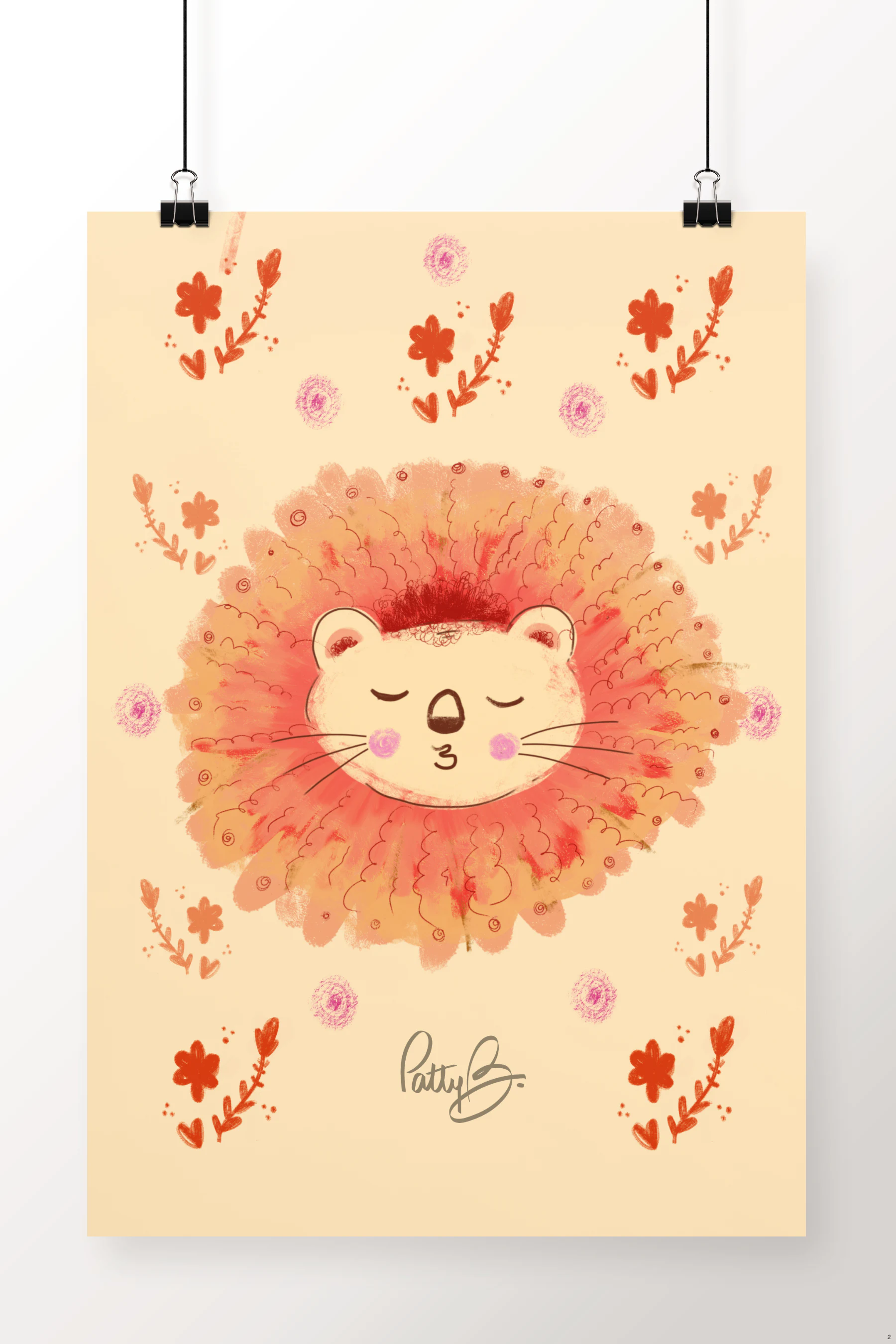 Poster Leãozinho Dorminhoco com flores - Patty B. Store