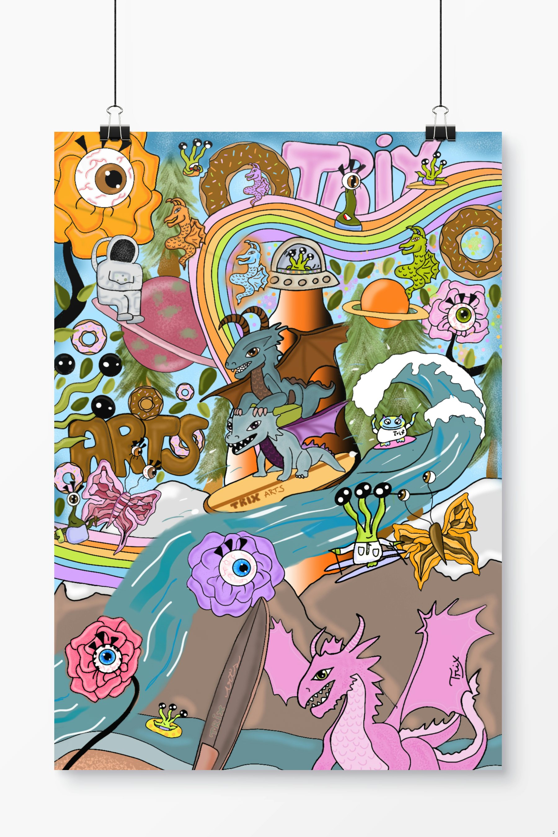 Poster Doodles dragões coloridos Trix - Trix Arts