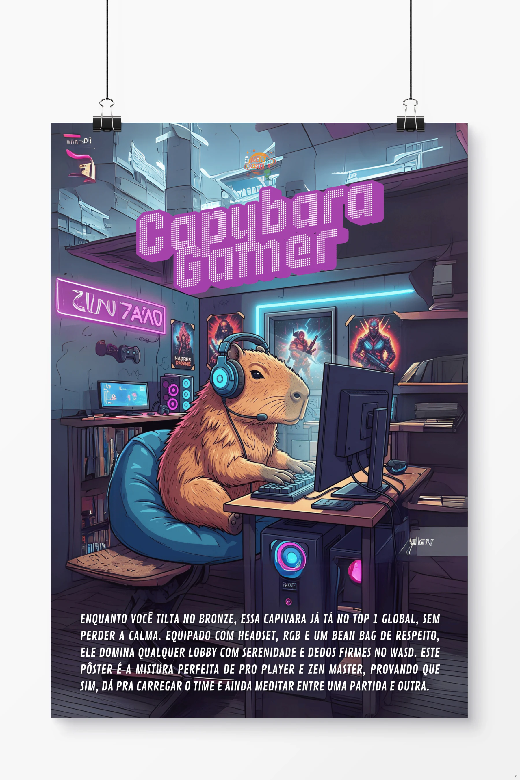 Poster Capivara Gamer: Rankeando na Paz - Menta Kósmica